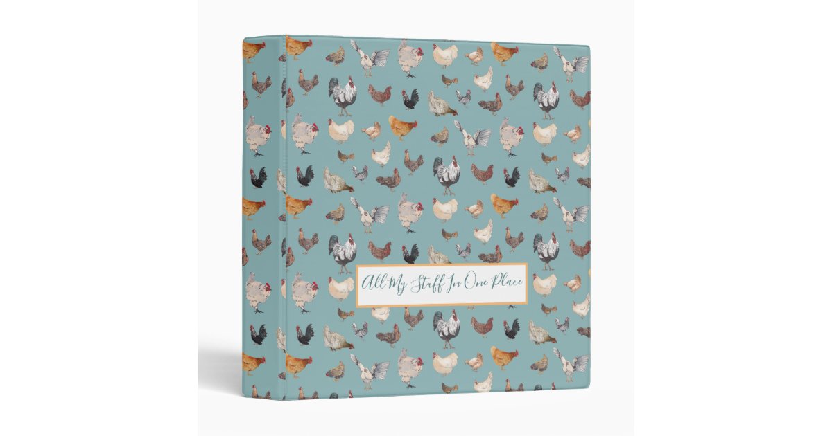 Happy Chicken pattern blue grey 3 Ring Binder | Zazzle