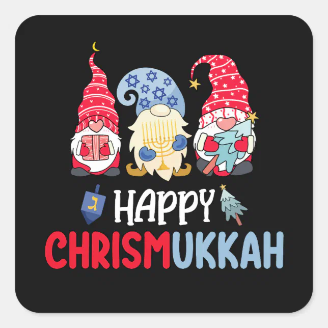Happy Chrismukkah Gnomes Hanukkah Merry Christmas Square Sticker | Zazzle
