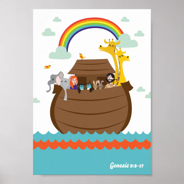 Happy Christian Kids Poster Bible Story Noah’s Ark | Zazzle