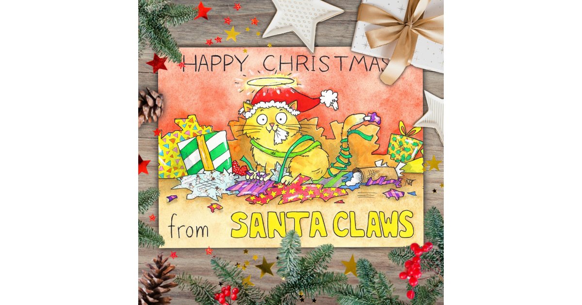Happy Christmas from Santa Claws Postcard | Zazzle