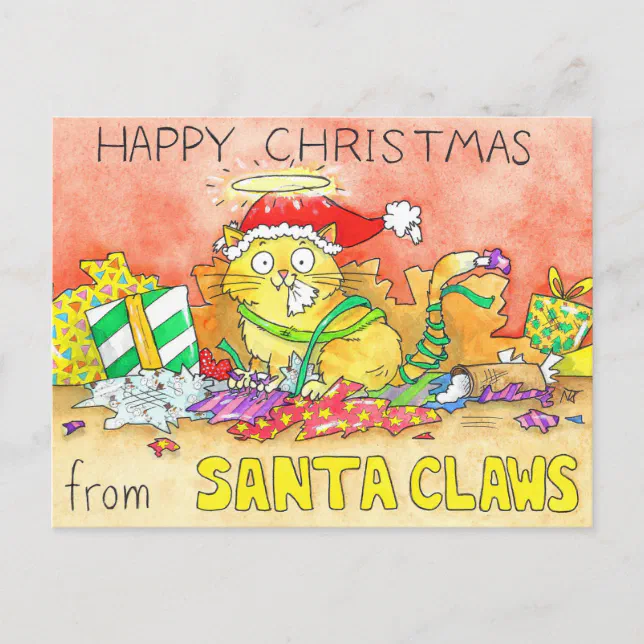 Happy Christmas from Santa Claws Postcard | Zazzle