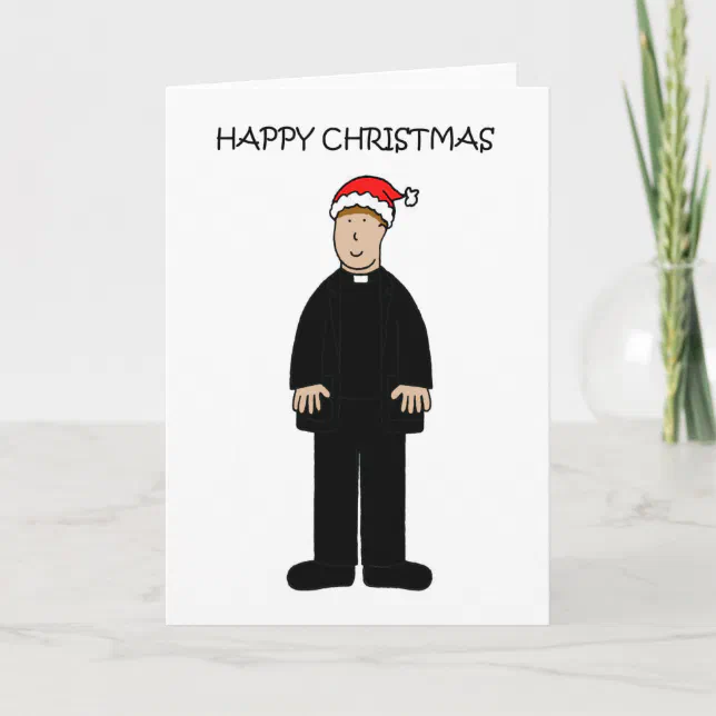 Happy Christmas Male Vicar in Santa Hat Card | Zazzle