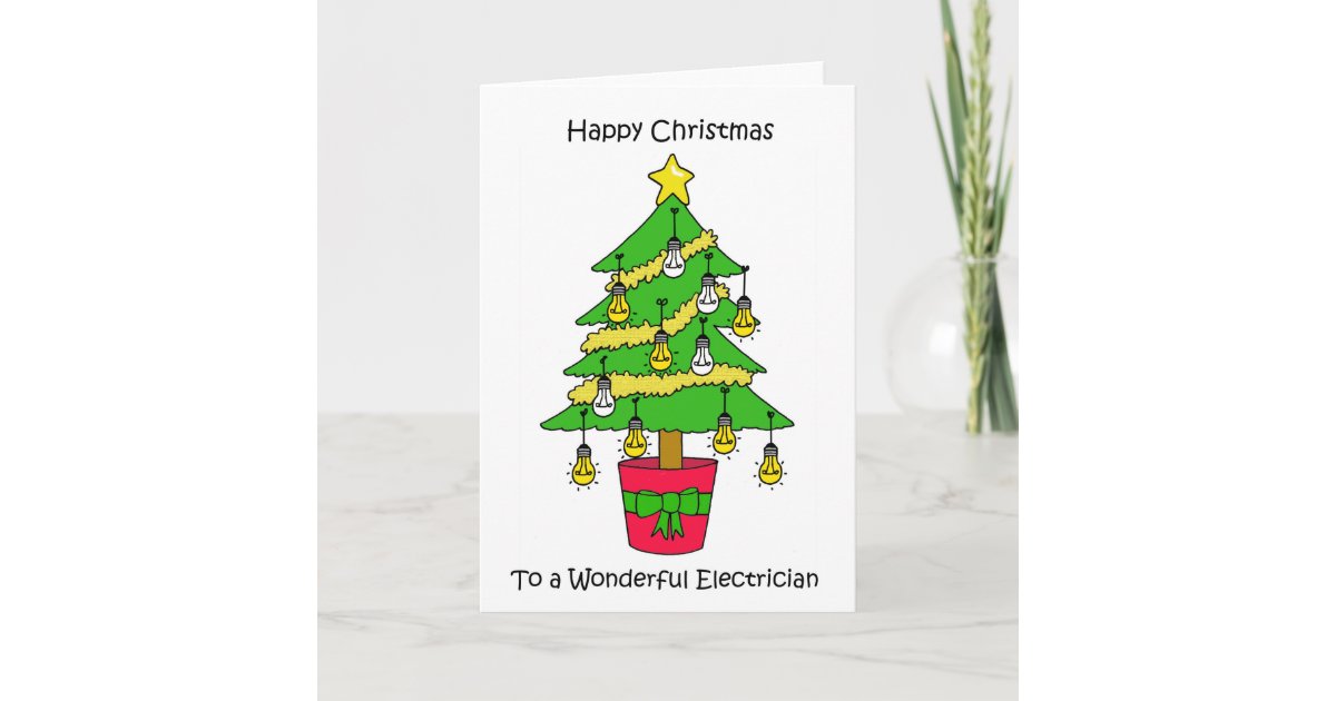 Happy Christmas to Electrician Cartoon Tree Card | Zazzle