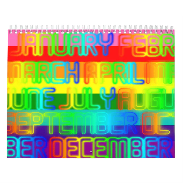 Happy Colorful Rainbow Colors Typography Calendar | Zazzle