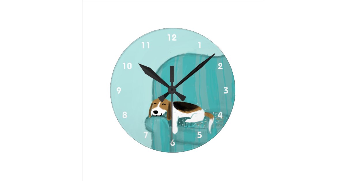 Happy Couch Beagle - Cute Puppy Dog Design Round Clock | Zazzle.com