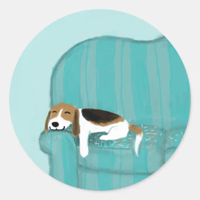 Happy Couch Dog | Cute Sleeping Beagle | Pet Lover Classic Round ...