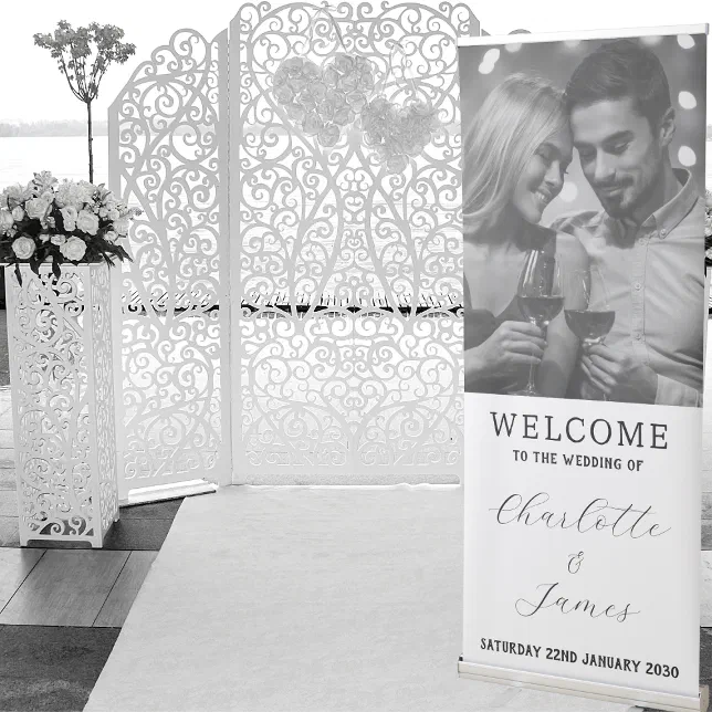 Happy Couple Photo Wedding Reception Welcome Retractable Banner | Zazzle