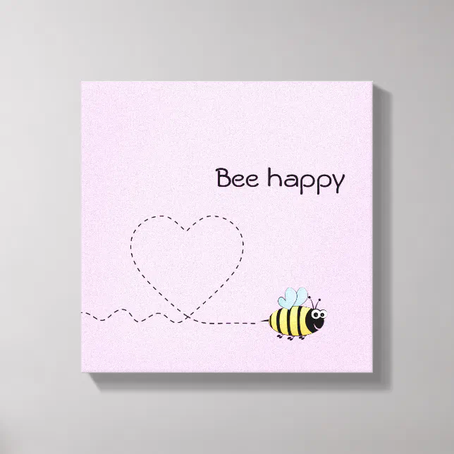Happy cute bee cartoon pun pink canvas print | Zazzle
