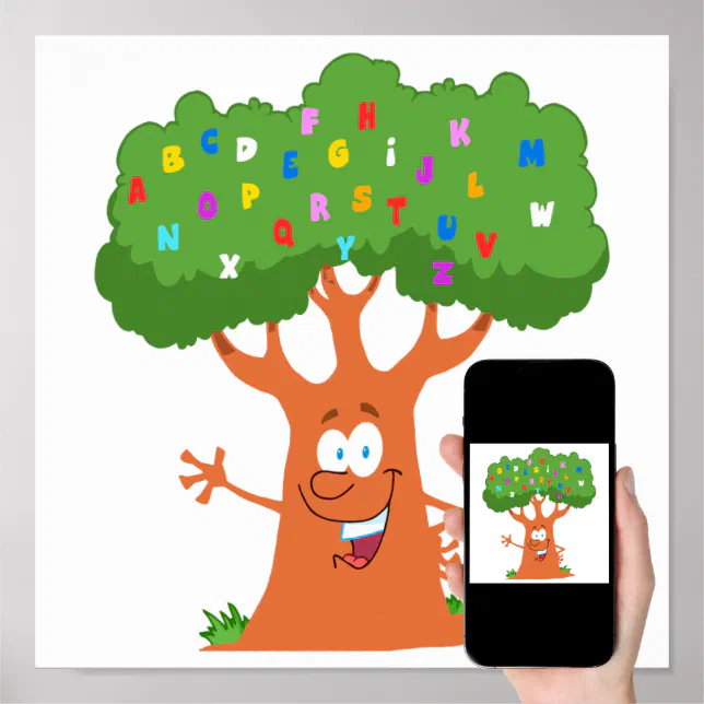 happy cute cartoon abc alphabet tree poster | Zazzle