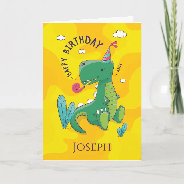 Happy cute Dinosaur children birthday greeting Card | Zazzle