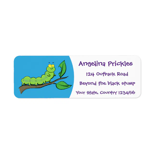 Happy cute green caterpillar cartoon illustration label | Zazzle