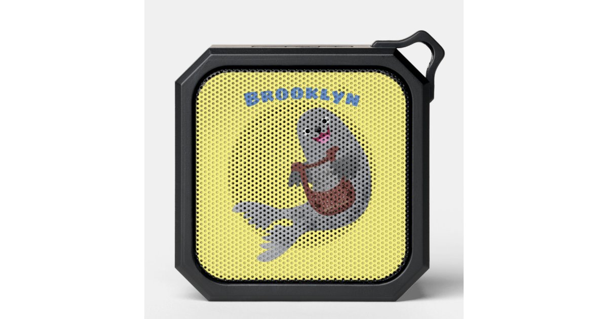 Happy cute harp seal cartoon illustration bluetooth speaker | Zazzle