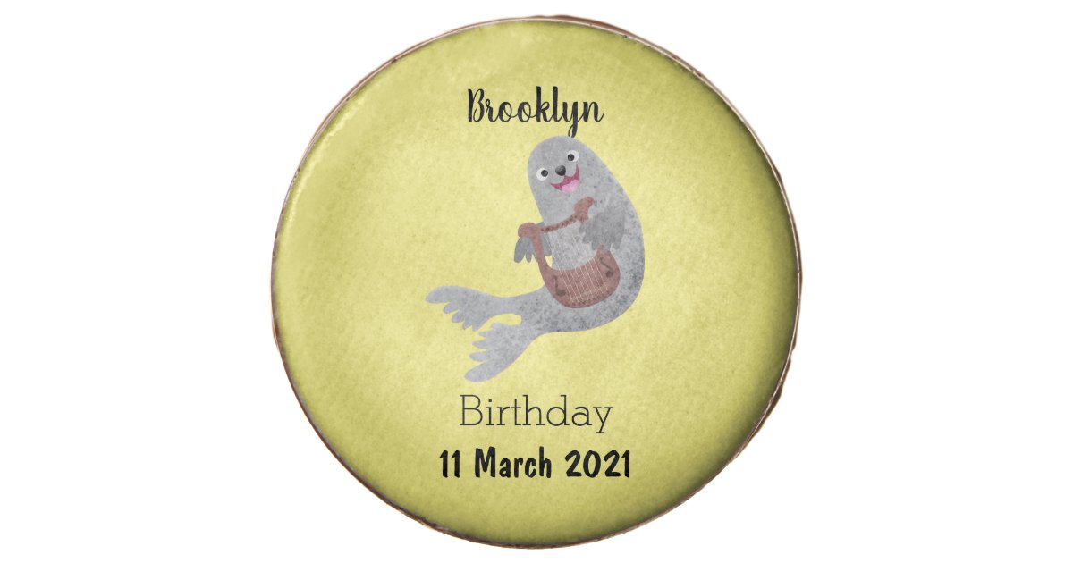 Happy cute harp seal cartoon illustration chocolate covered oreo | Zazzle