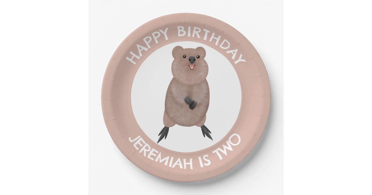 Happy cute quokka personalized cartoon birthday paper plates | Zazzle