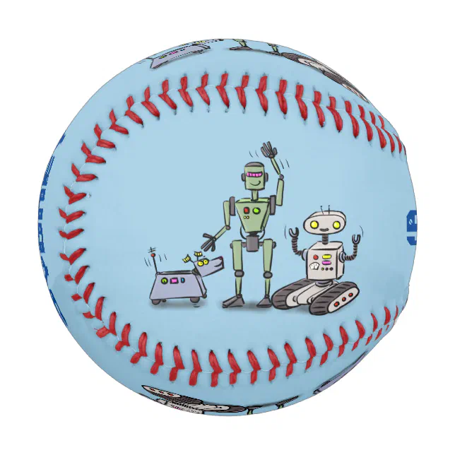 Happy cute robots trio cartoon baseball | Zazzle