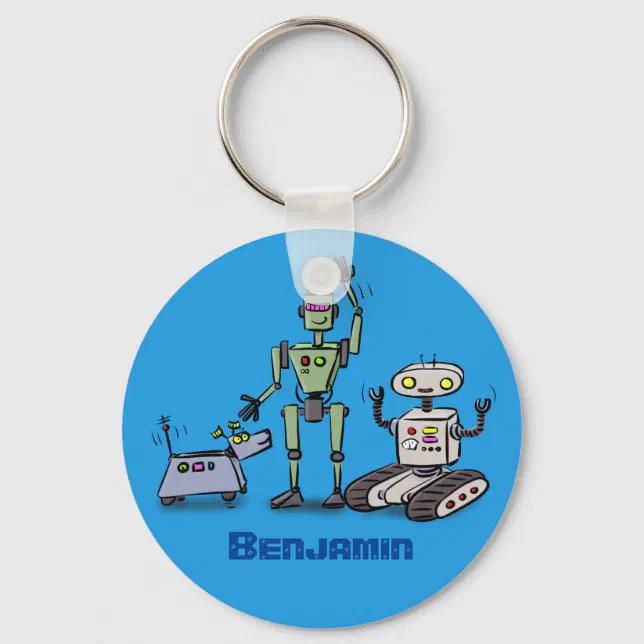 Happy cute robots trio cartoon keychain | Zazzle