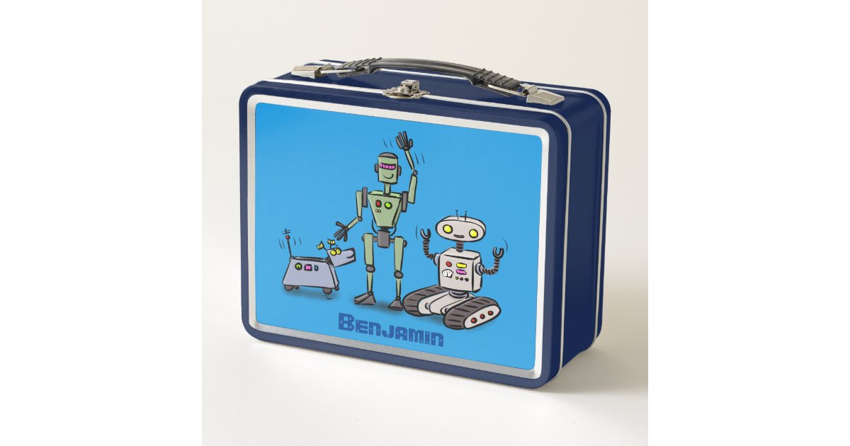 Happy cute robots trio cartoon metal lunch box | Zazzle