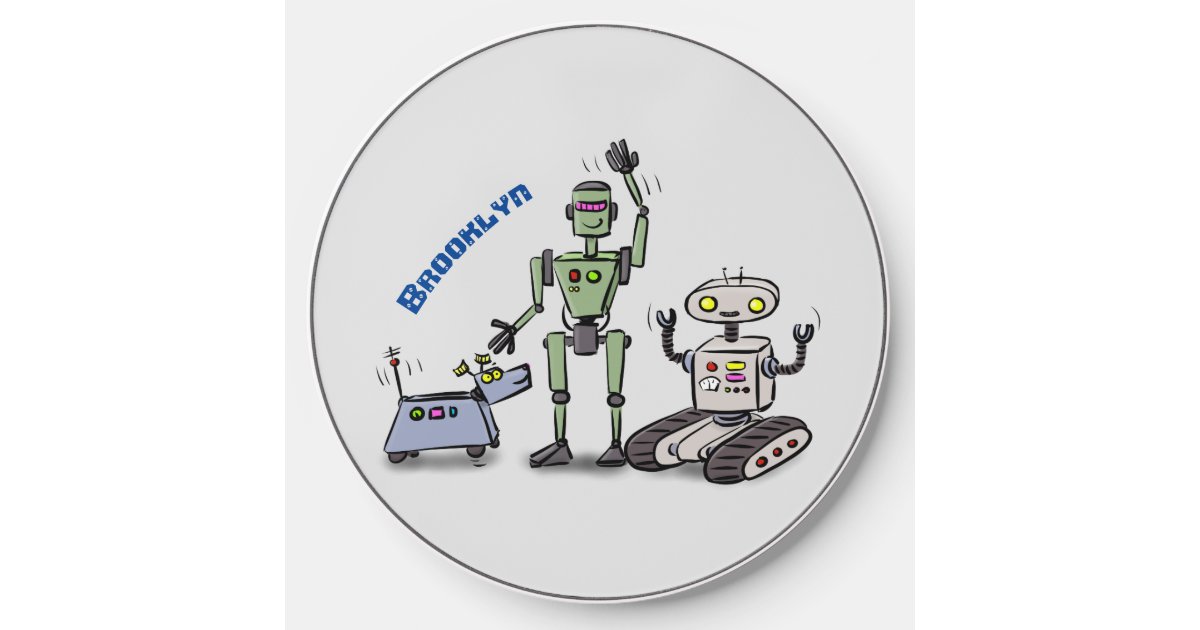 Happy cute robots trio cartoon wireless charger | Zazzle