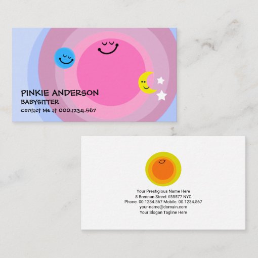 Happy Cute Sun Babysitting Earth Moon Stars Nanny Business Card | Zazzle