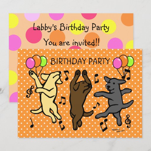 Happy Dancing Labrador Trio Birthday Party Invitation | Zazzle