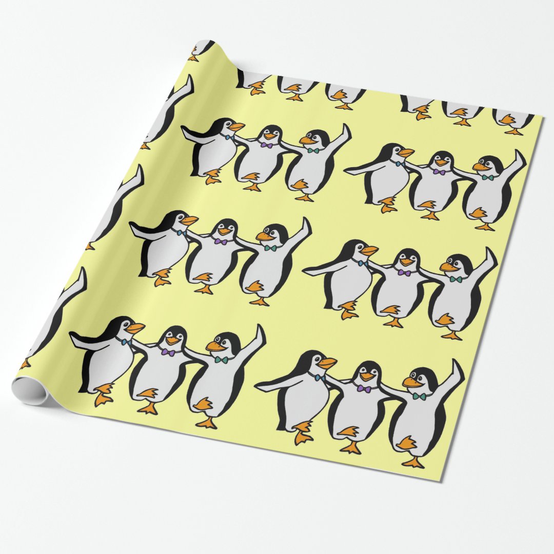 Happy Dancing Penguins Birthday Party Wrapping Paper | Zazzle