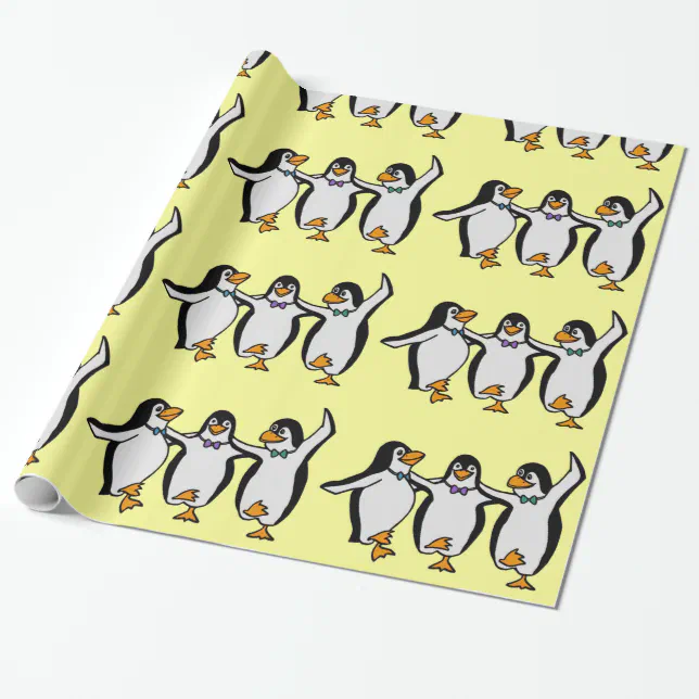 Happy Dancing Penguins Birthday Party Wrapping Paper | Zazzle