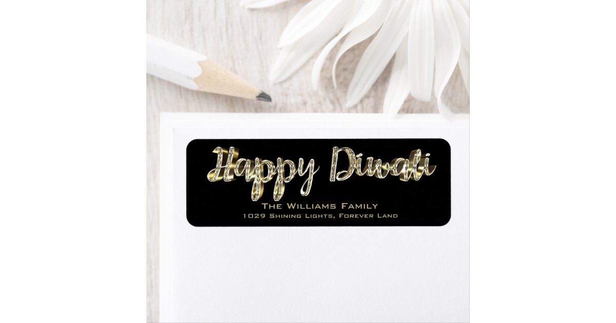 Happy Diwali Chic Black and Gold Lettering Script Label | Zazzle