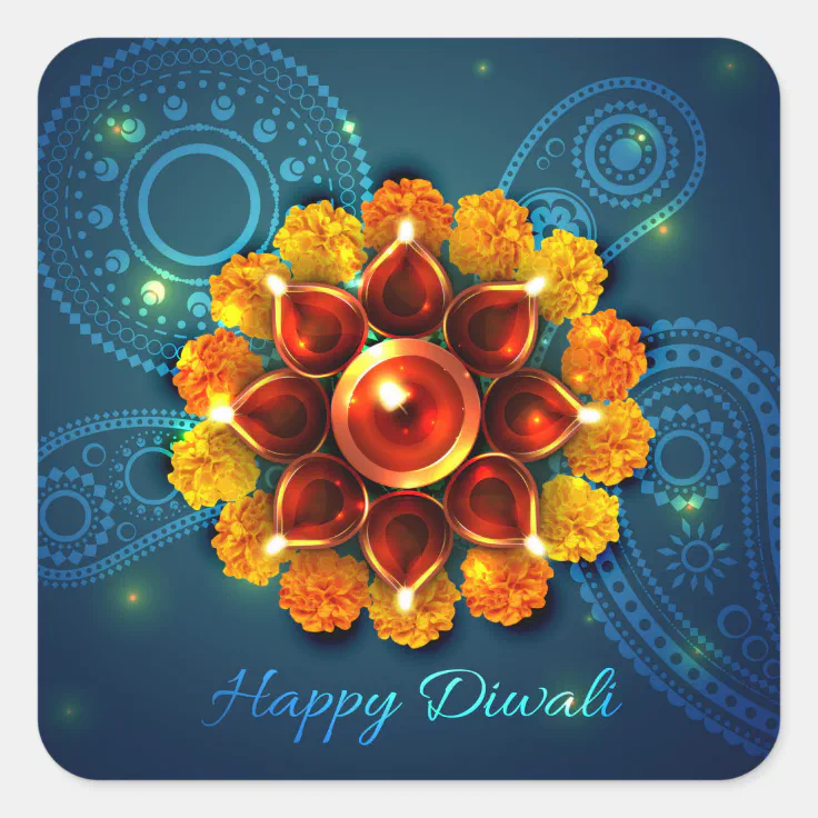 Happy Diwali Classic Square Sticker | Zazzle