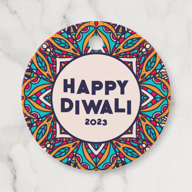 Happy Diwali Colorful Rangoli Greeting Tag | Zazzle