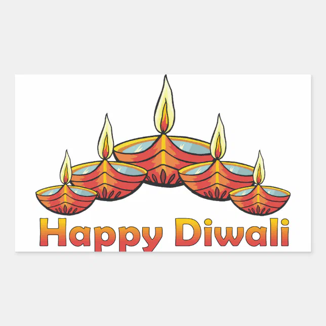Happy Diwali Deepas Rectangular Sticker | Zazzle