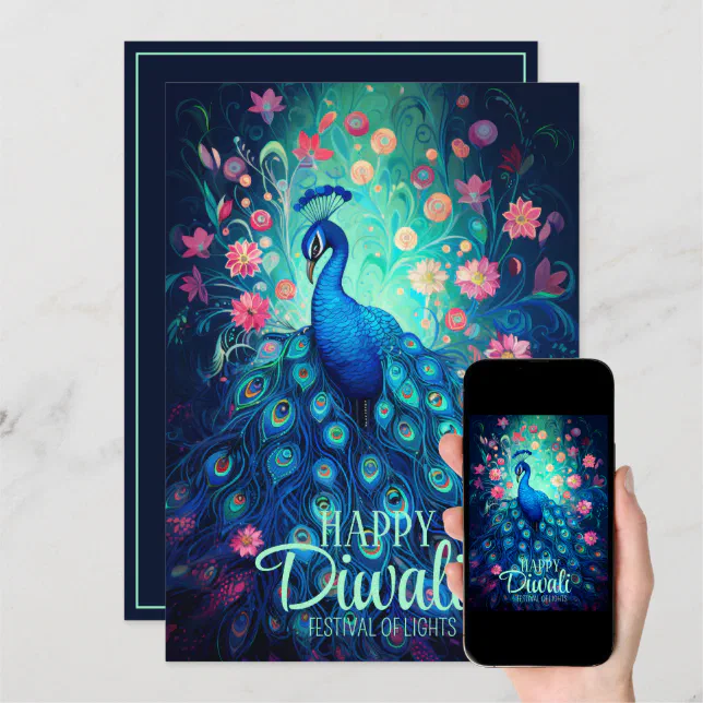 Happy Diwali Festival of Lights Peacock Invitation | Zazzle