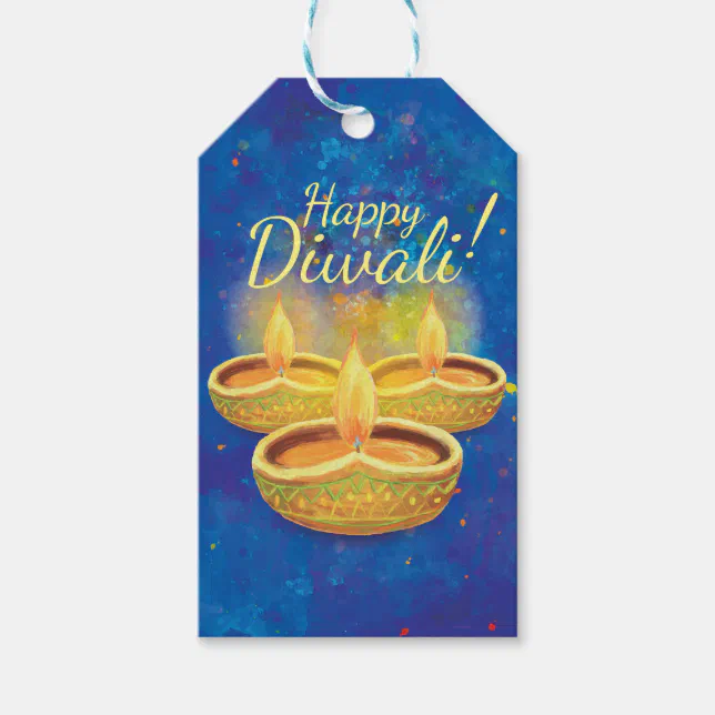 Happy Diwali hand painted illuminating candles Gift Tags | Zazzle