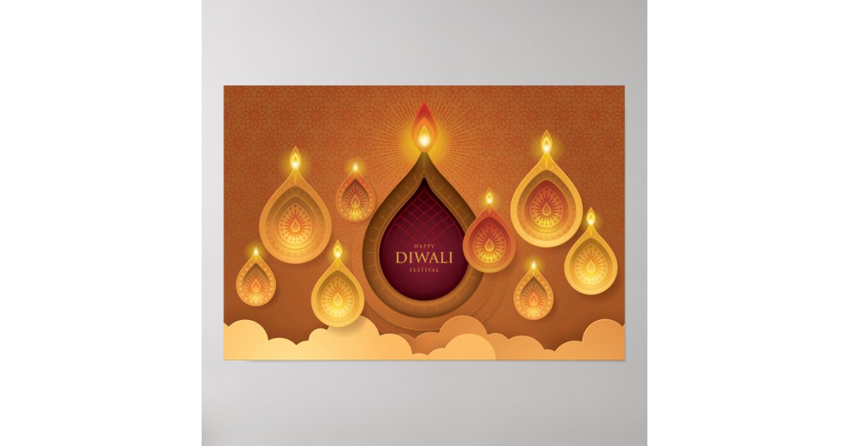 Happy Diwali Papercut Deepas Poster | Zazzle