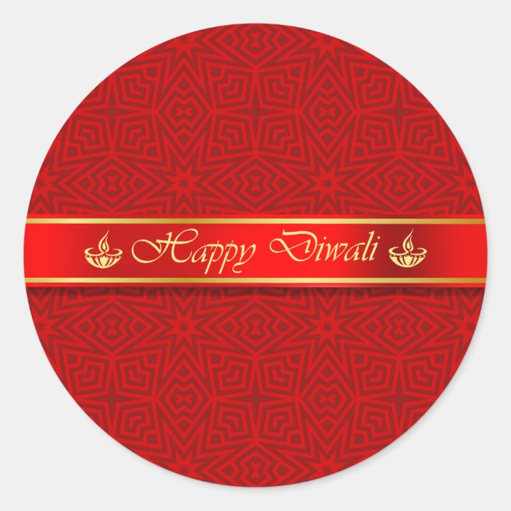 Happy Diwali Silky Ribbon Design Classic Round Sticker | Zazzle