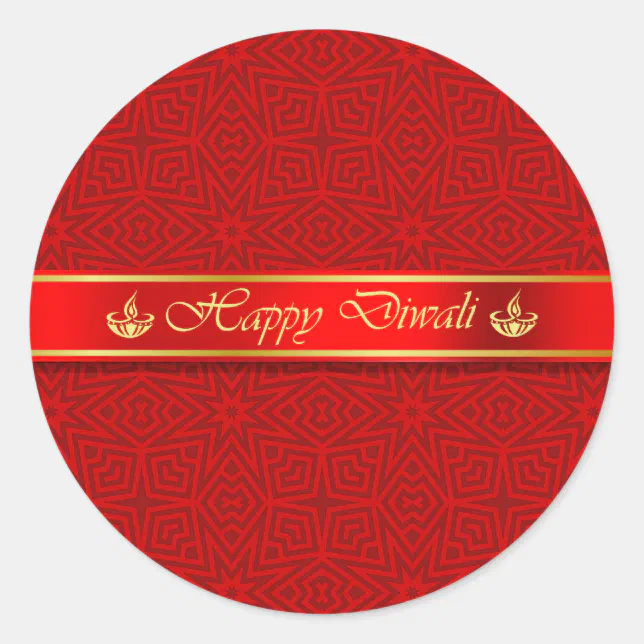 Happy Diwali Silky Ribbon Design Classic Round Sticker | Zazzle