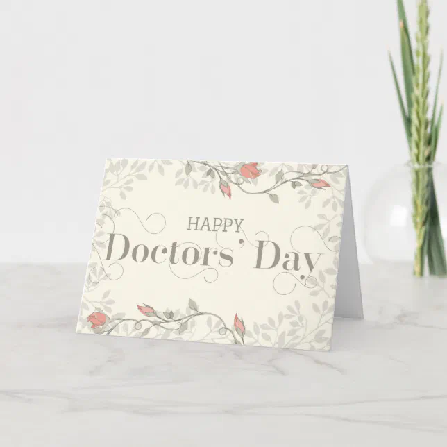 Happy Doctors' Day - Swirly Text and Flowers Cream Thank You Card | Zazzle
