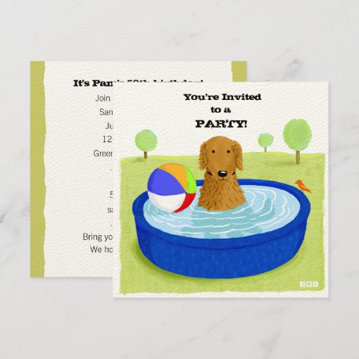 Happy Dog Pool Party | Cute Golden Retriever Invitation | Zazzle