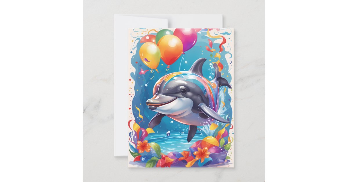 Happy dolphin smiling & celebrating | Card | Zazzle