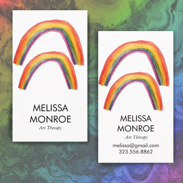 Happy Double Rainbows illustrated watercolor Business Card | Zazzle