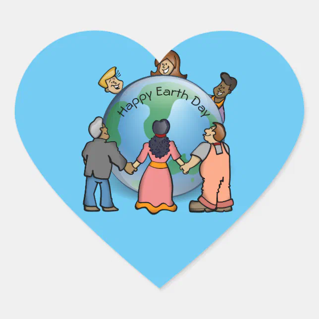 Happy Earth Day Happy People Blue Heart Sticker | Zazzle