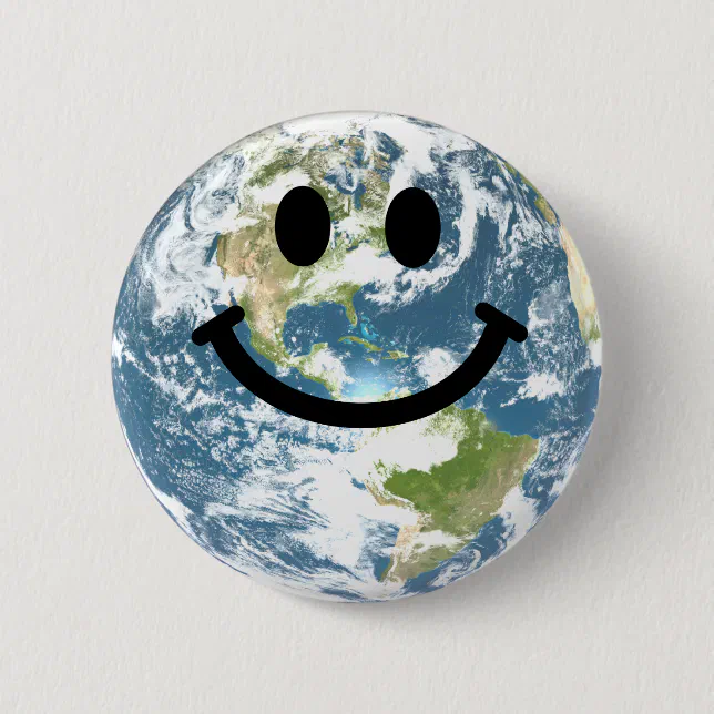 Happy Earth face Pinback Button | Zazzle