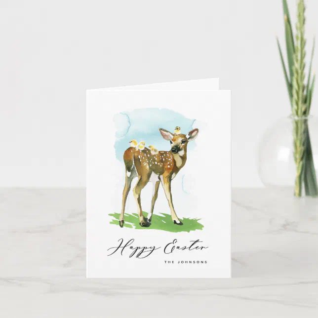 Happy Easter Baby Deer and Chicks Card | Zazzle