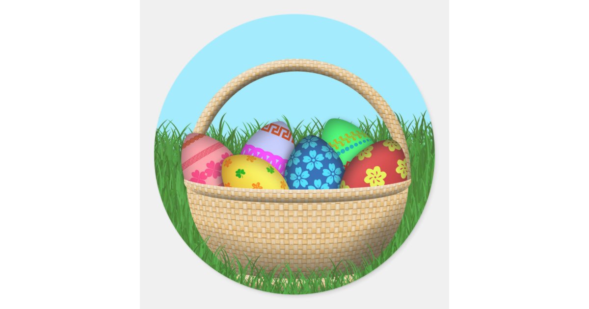 Happy Easter Basket Classic Round Sticker | Zazzle