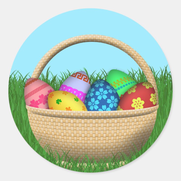 Happy Easter Basket Classic Round Sticker | Zazzle