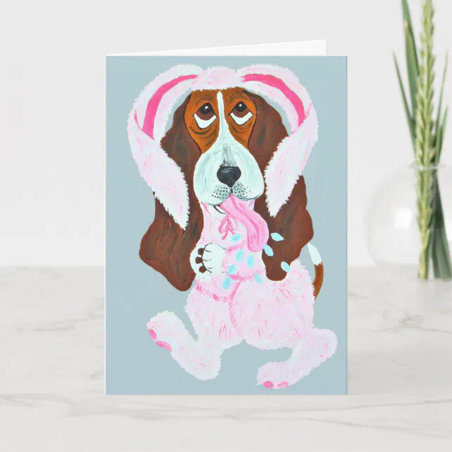 Happy Easter Basset Hound Easter Bunny Card | Zazzle