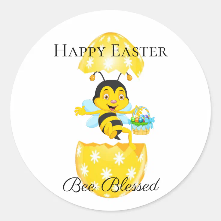 Happy Easter Bee Blessed Cartoon Classic Round Sticker | Zazzle