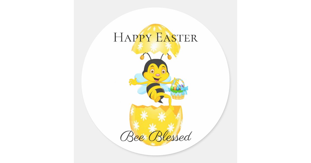 Happy Easter Bee Blessed Cartoon Classic Round Sticker | Zazzle