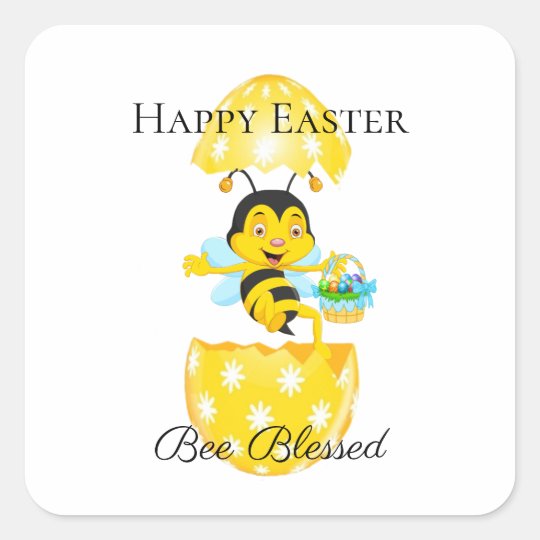 Happy Easter Bee Blessed Cartoon Square Sticker | Zazzle.com