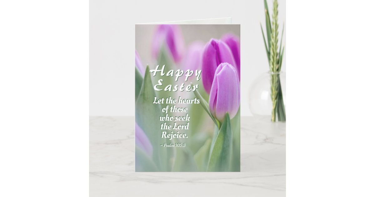 Happy Easter Bible Verse Pink Tulips Holiday Card | Zazzle