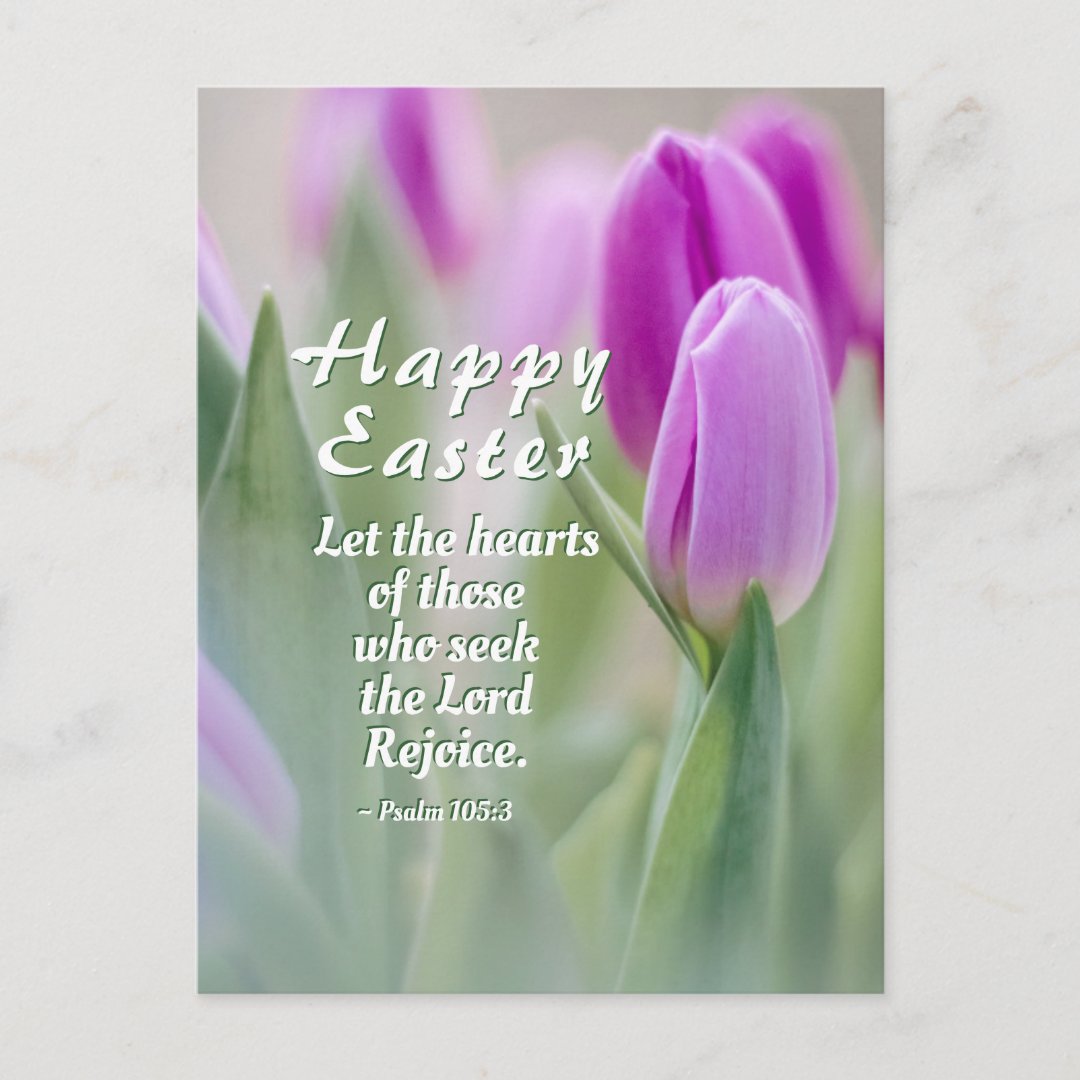Happy Easter Bible Verse Pink Tulips Postcard | Zazzle